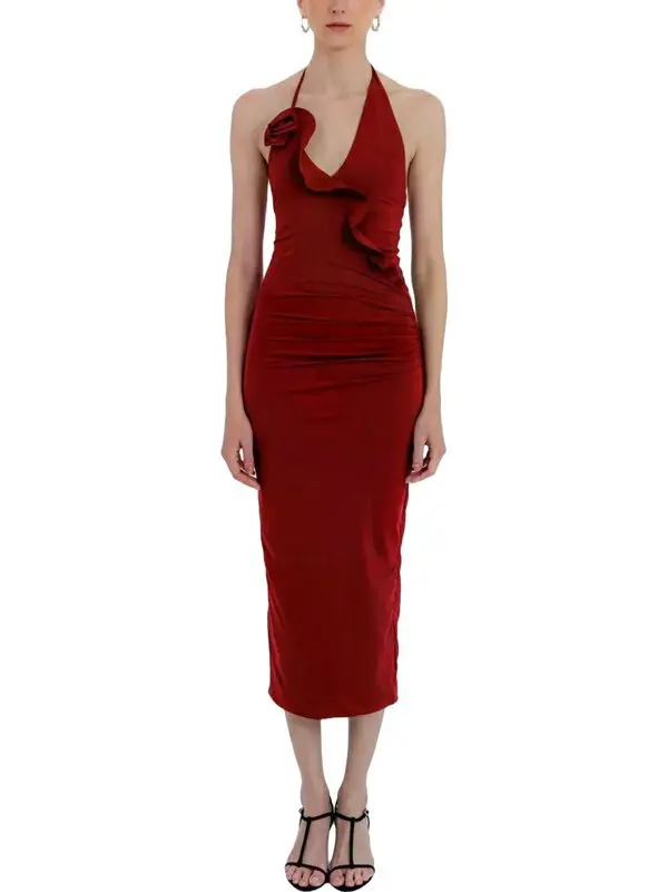 MAYGEL CORONEL Coralina Floral-detail Ruffled Midi Dress - Red