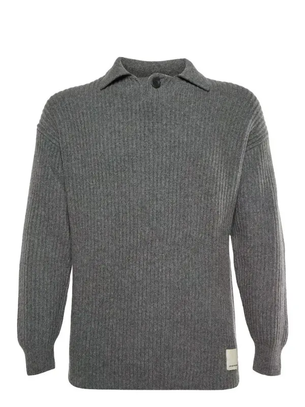 Emporio Armani Fisherman Rib Knit Polo Sweater - Grey