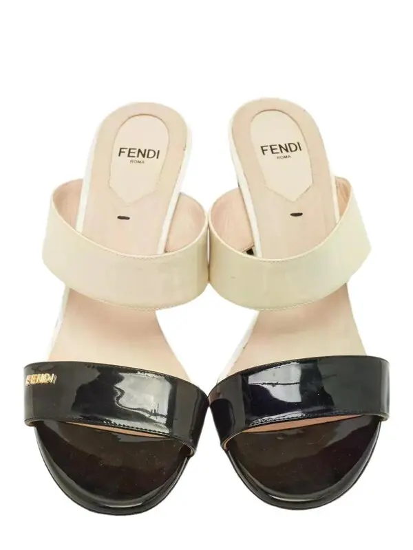 Fendi Tricolour Patent Wedge Sandals - Black