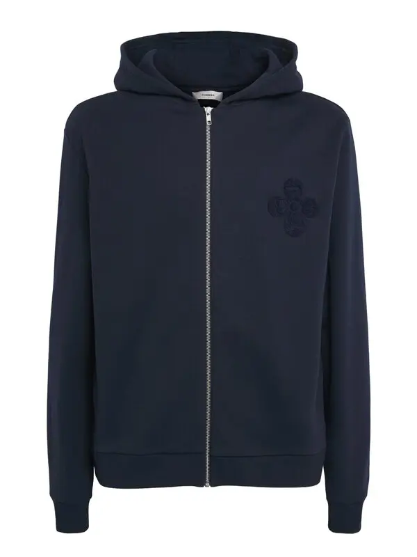 Commas Cotton Floral Bouclé Hoodie - Navy