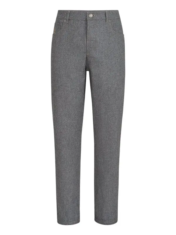 Brunello Cucinelli Virgin Wool Flannel Tailored Trousers - Grey