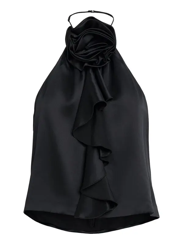 Cinq À Sept Silk Hallie Top With Rosette Detail - Black