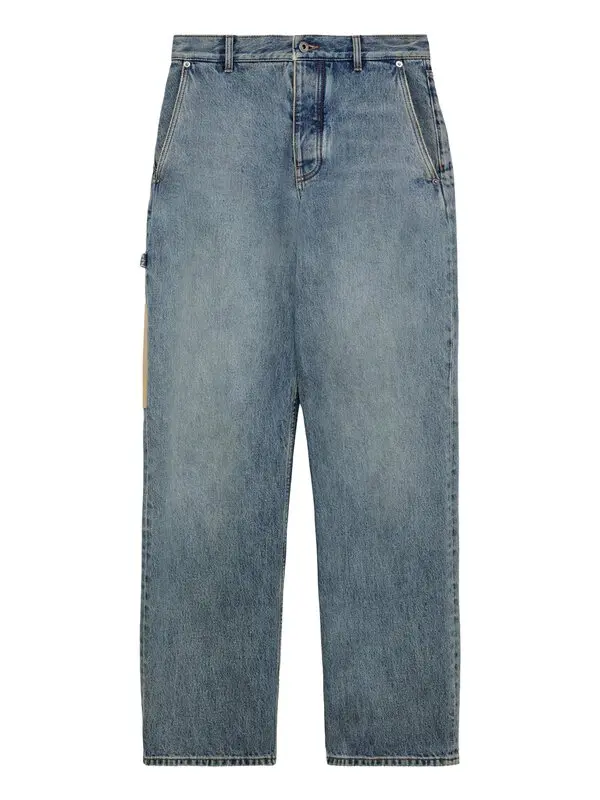 Loewe Straight Leg Jeans With Suede Trim - Blue