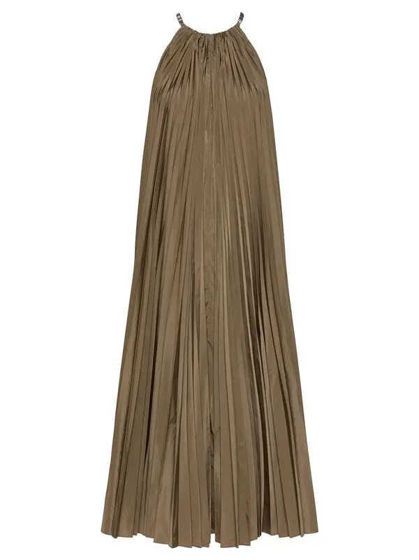 Max Mara Pleated Halterneck Midi Dress - Brown