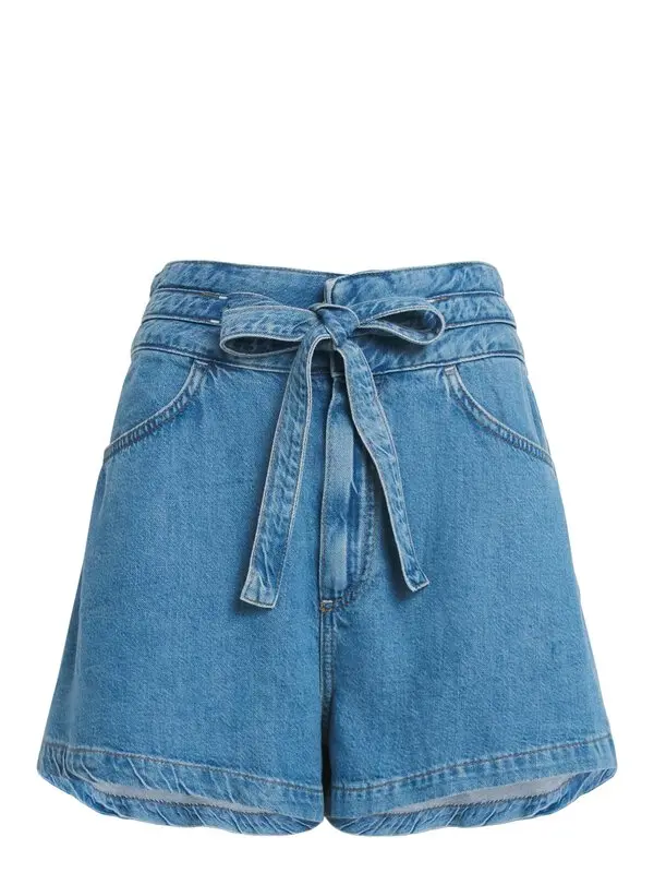 Paige Mathilda Wide-leg Denim Shorts With Tie Waist - Blue