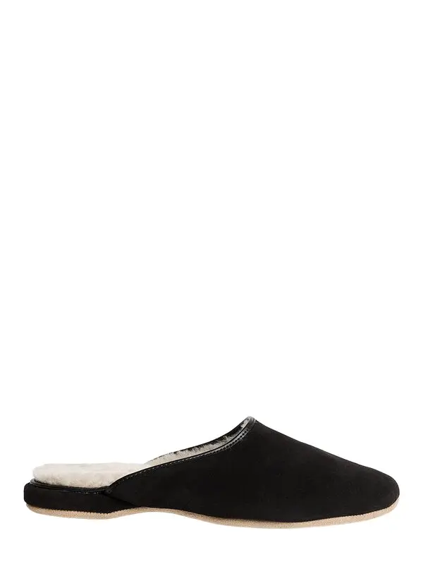 Derek Rose Suede Douglas Slippers With Sheepskin Lining - Black
