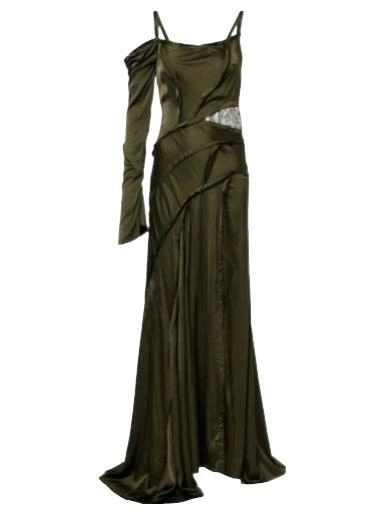 Blumarine Asymmetrical Lace-trimmed Satin Gown - Black