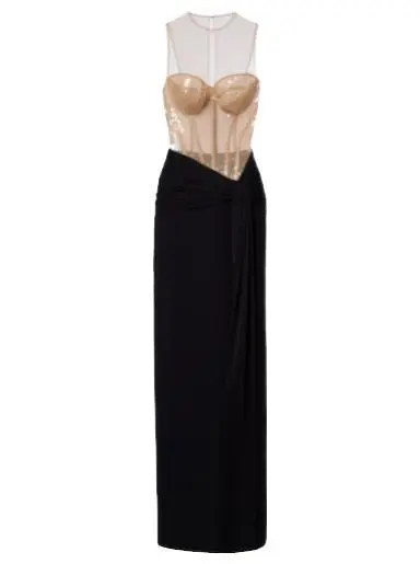 David Koma Sequined Bustier Gown - Black