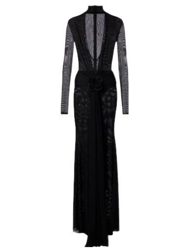 David Koma Floral-appliqué Mesh Gown - Black