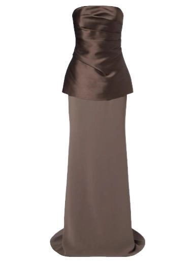 Solace London Alia Strapless Satin Crepe Gown - Brown