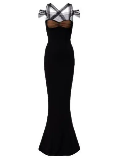 NENSI DOJAKA Draped Maxi Dress With Sheer Neckline And Cutouts - Black