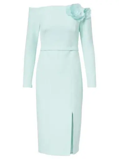 SAFIYAA LONDON Jay Floral-appliqué Crêpe Midi Dress - Blue