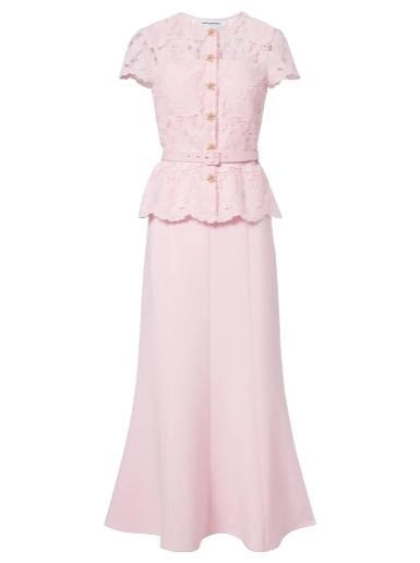SELF-PORTRAIT Lace Crepe Midi Dress - Pink