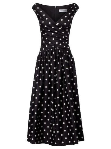 SELF-PORTRAIT Polka Dot Off-shoulder Midi Dress - Black
