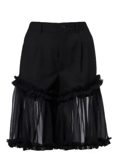 Comme Des Garçons Ruffled Tulle And Wool Shorts - Black