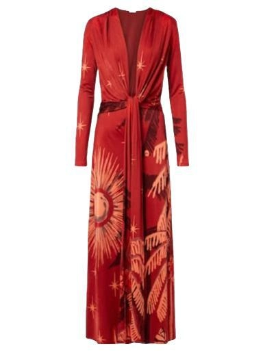Johanna Ortiz Printed Long Sleeve Midi Dress - Red