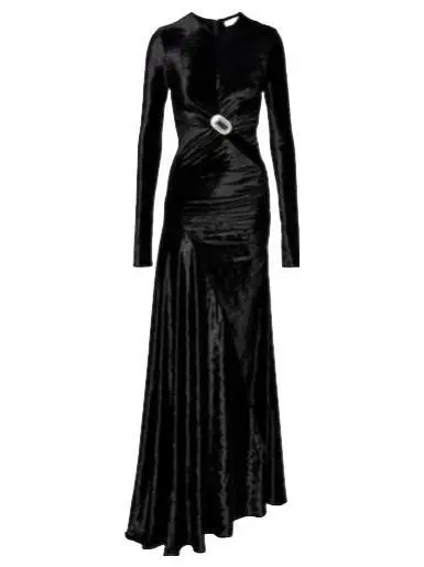 Rabanne Asymmetrical Draped Velvet Gown - Black