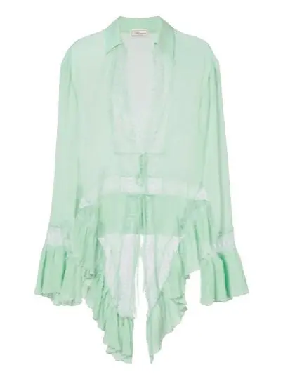 Blumarine Lace-trimmed Sheer Georgette Shirt - Green