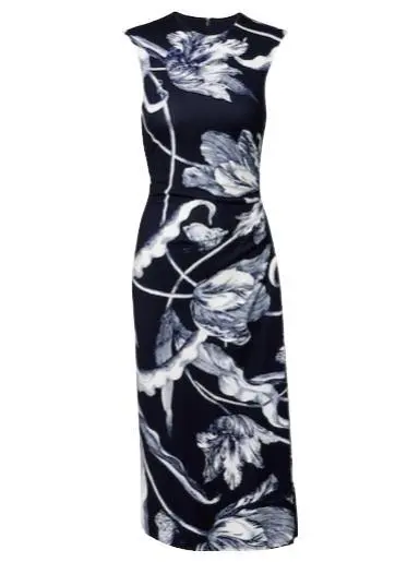Erdem Draped Floral Jersey Midi Dress - Black