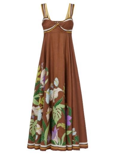 ALEMAIS Alfie Floral Linen Midi Dress - Brown