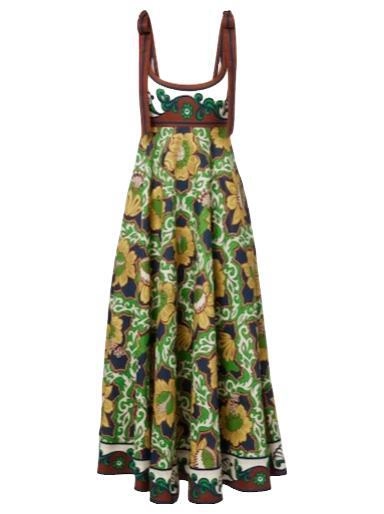 ALEMAIS Liana Ballet Printed Linen Midi Dress - Green