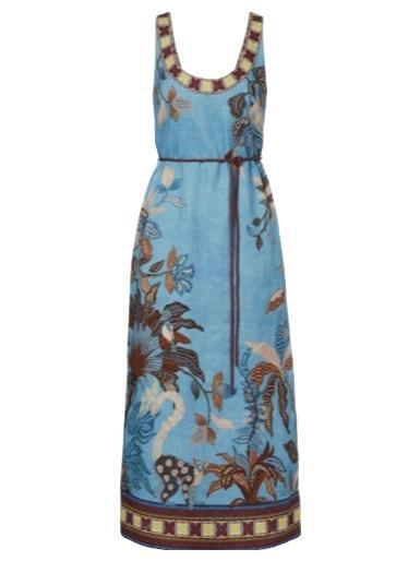 ALEMAIS Georgie Printed Linen Midi Dress - Blue