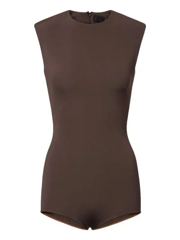MUGLER Sleeveless Bodysuit With Padded Shoulders - Brown