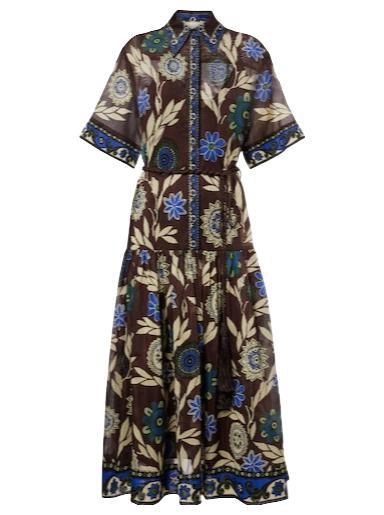 ALEMAIS Jasper Printed Cotton And Silk Midi Shirt Dress - Black