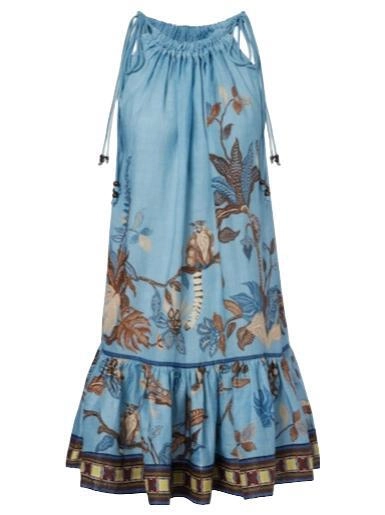 ALEMAIS Georgie Printed Ramie Mini Dress - Blue