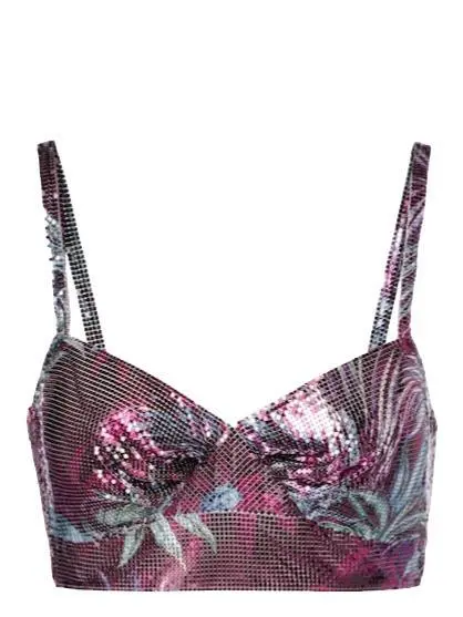 Rabanne Floral Chainmail Crop Top - Gray
