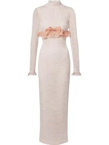 Alessandra Rich Lace Gown With Bow Detail - Nude