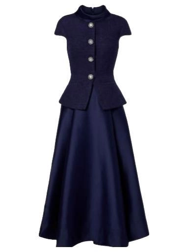 SELF-PORTRAIT Bouclé Taffeta Midi Dress - Black