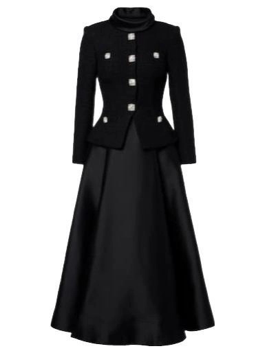SELF-PORTRAIT Bouclé Taffeta Midi Dress - Black