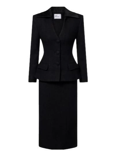 SELF-PORTRAIT Wool-blend Twill Midi Dress - Black
