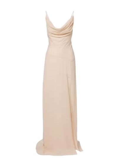 Blumarine Georgette Maxi Dress With Draped Neckline And Open Back - Nude