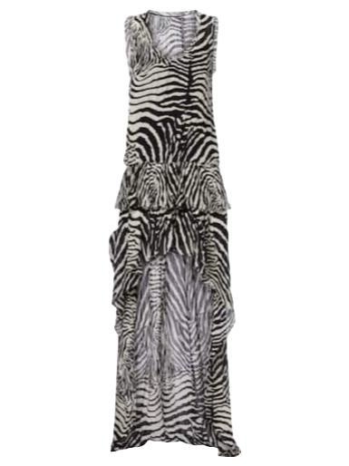 Blumarine Zebra Print Asymmetrical Chiffon Maxi Dress - Gray