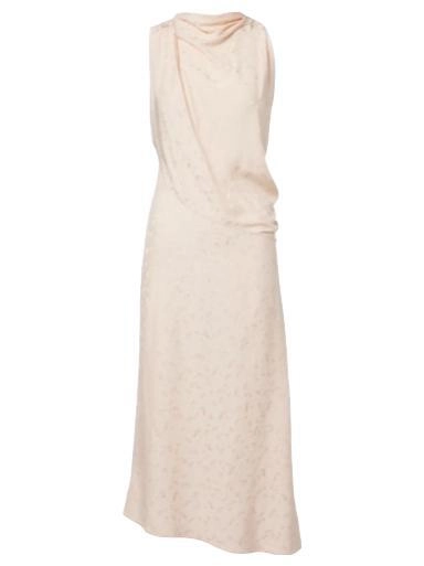 Victoria Beckham Asymmetrical Draped Floral Satin Midi Dress - Nude