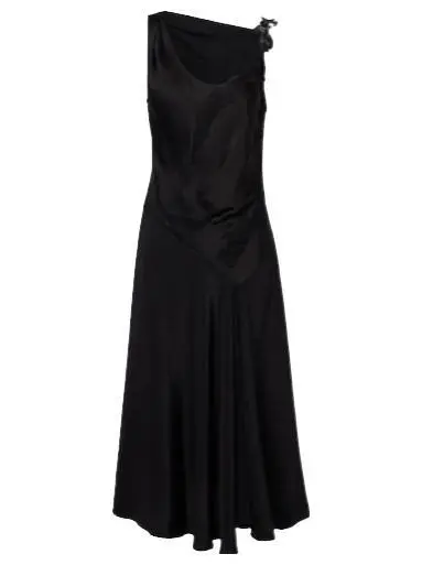 Victoria Beckham Lace-trimmed Crêpe Satin Midi Dress - Black