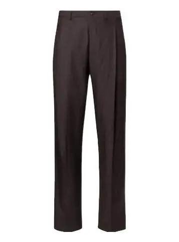 Giorgio Armani Wool, Abacá, And Silk Tailored Straight Leg Trousers - Black