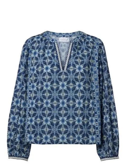 Velvet By Graham & Spencer Claudie Printed Cotton Blouse - Blue