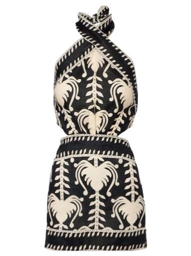 Johanna Ortiz Graphic Print Cutout Halterneck Minidress - Black