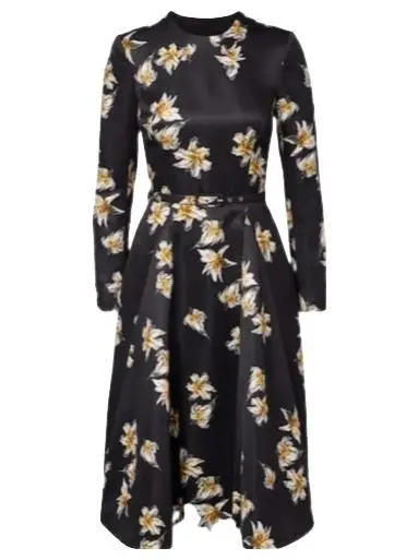 EMILIA WICKSTEAD Floral Duchess Satin Midi Dress - Black