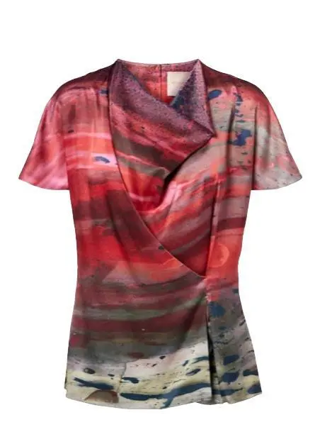 ROKSANDA Printed Draped Silk Satin Top - Red