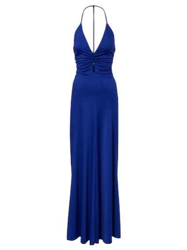 Victoria Beckham Halterneck V-neck Ruched Maxi Dress - Blue