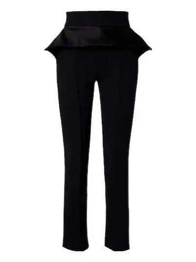 Maticevski Satin Slim-fit Trousers With Ruffle Detail - Black