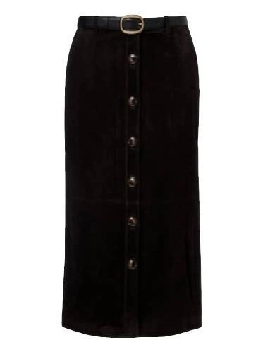 SELF-PORTRAIT Suede Button-detailed Midi Skirt - Black