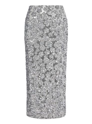 BLAZÉ MILANO Sequined Floral Motif Pencil Skirt - Gray