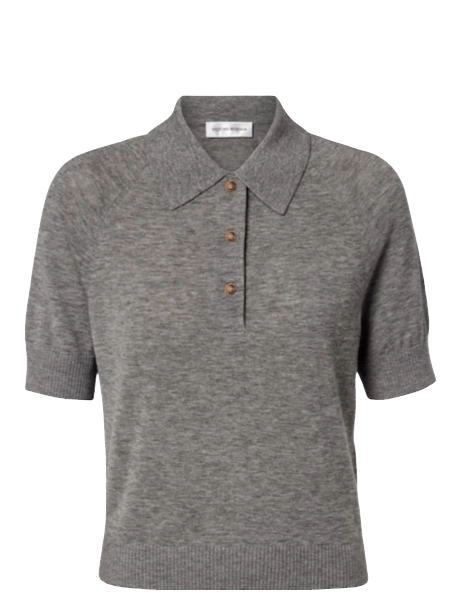 Victoria Beckham Short Sleeve Knit Polo Shirt - Gray