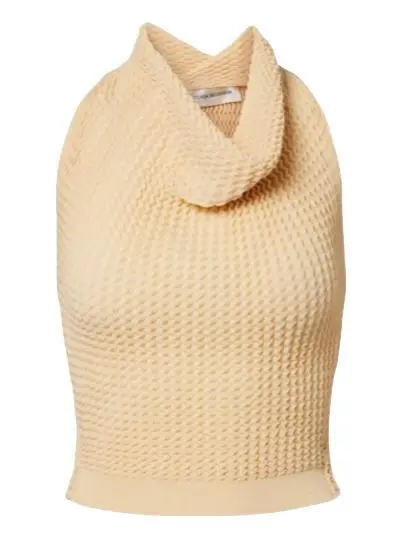 Victoria Beckham Draped Knitted Cotton-blend Crop Top - Nude