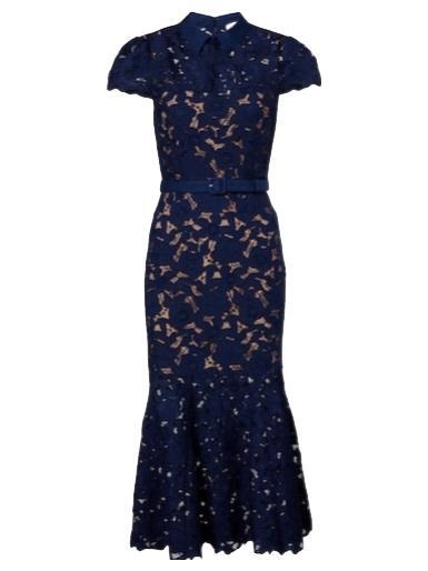 SELF-PORTRAIT Belted Floral Lace Midi Dress - Black